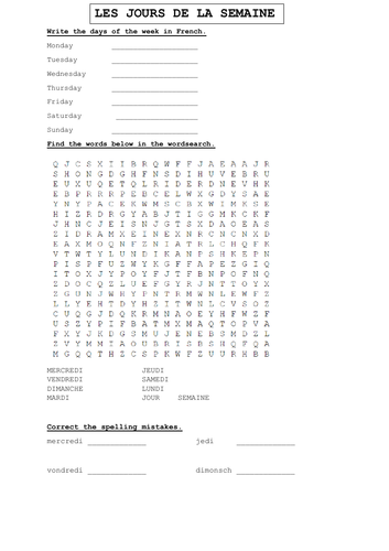 French days of the week. | Teaching Resources