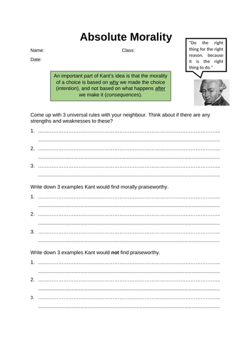 Absolute Morality (Kantian Ethics) | Teaching Resources