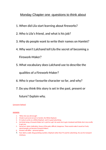 3 Week Unit of Work for The Firework Maker's Daughter by Phillip ...