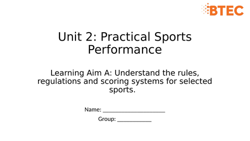 BTEC L2 - Unit 2 Student Templates (Practical Peformance in Sport ...