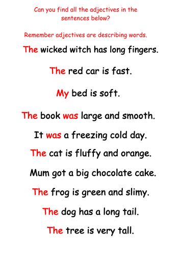 Find The Adjectives | Teaching Resources