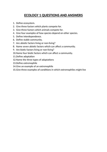 Ecology Key Facts | Teaching Resources