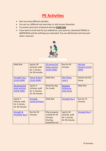 PE distance learning resource | Teaching Resources