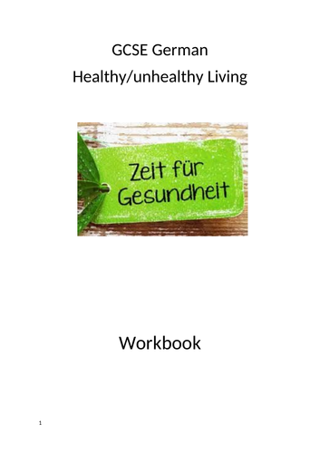 GCSE German Workbook Healthy/Unhealthy Living | Teaching Resources