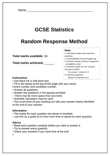 Random Response Method Exam Questions (GCSE Statistics) | Teaching ...