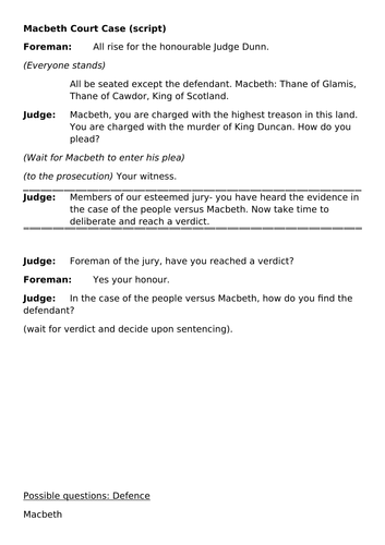 The Trial of Macbeth | Teaching Resources