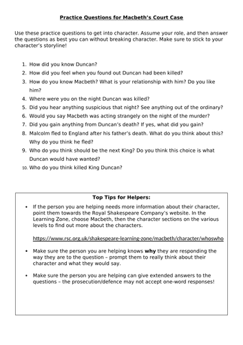 The Trial of Macbeth | Teaching Resources