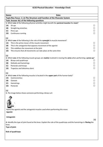 GCSE PE Knowledge Checks | Teaching Resources