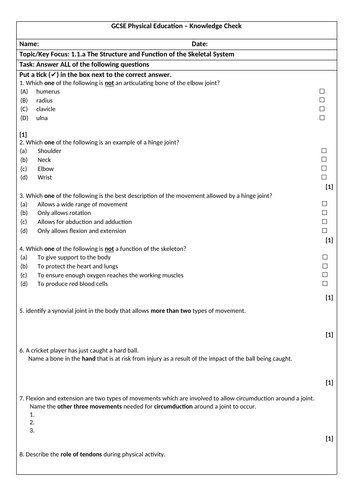 GCSE PE Knowledge Checks | Teaching Resources