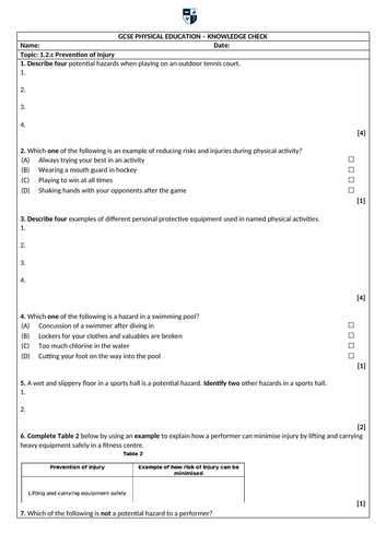 GCSE PE Knowledge Checks | Teaching Resources