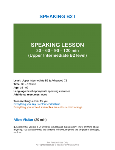 ESL Lesson - SPEAKING B2 | Teaching Resources