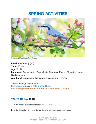 ESL Lesson - SPRING ACTIVITIES | Teaching Resources