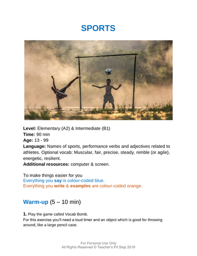 ESL Lesson - SPORTS | Teaching Resources