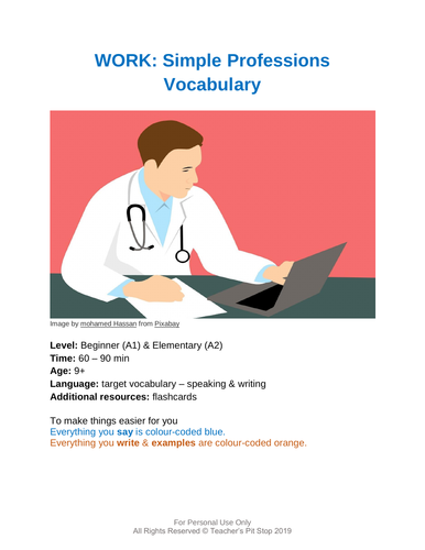 ESL Lesson - WORK: Simple Professions Vocabulary | Teaching Resources