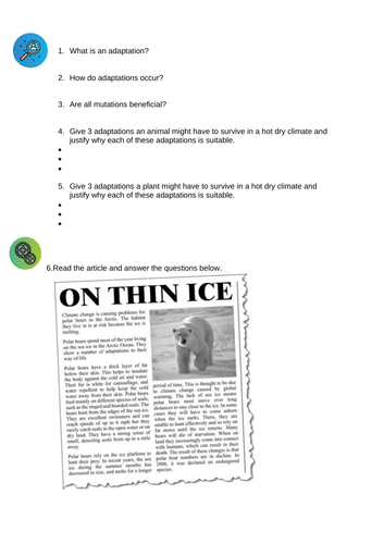 KS3 Adapting to change - Home learning | Teaching Resources