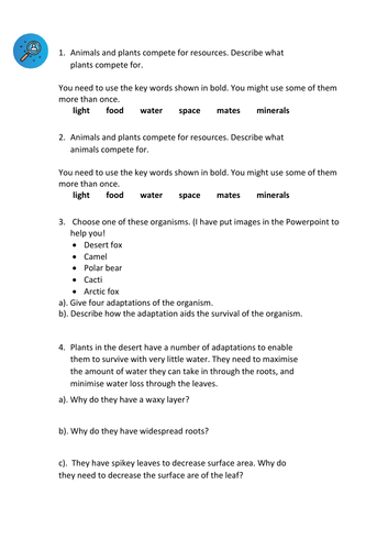 KS3 Adaptation and competition - Home learning | Teaching Resources