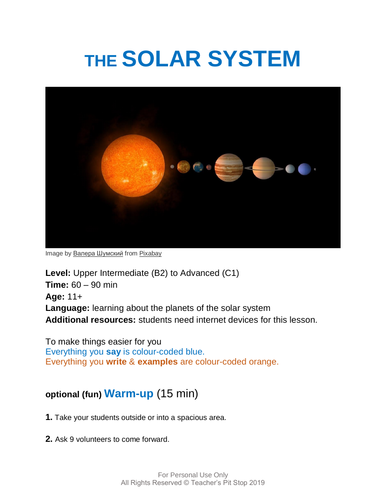 ESL Lesson - THE SOLAR SYSTEM | Teaching Resources