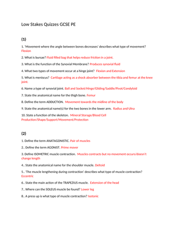 AQA GCSE PE Paper 1 PP and Resources | Teaching Resources