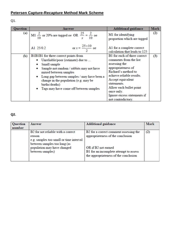 Capture-Recapture Exam Questions (GCSE Statistics) | Teaching Resources