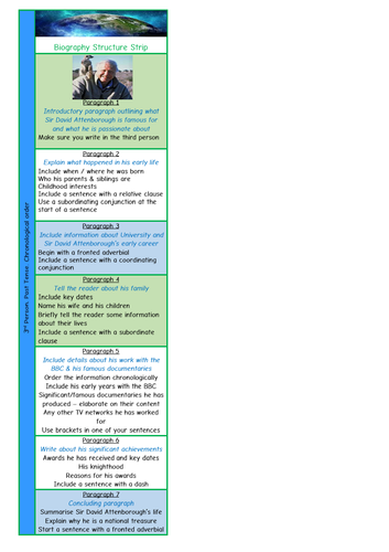 Sir David Attenborough biography planning template and structure strip ...