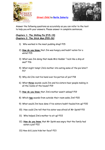Street Child Comprehension [Chapters 1 & 2] | Teaching Resources