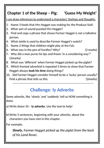 Sheep-Pig Literacy Pack for Years 3/4 | Teaching Resources