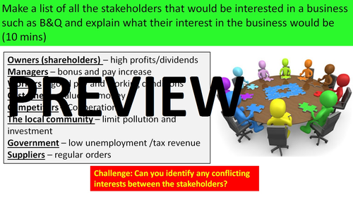 AQA GCSE Business 9-1 - 1.4 Stakeholders | Teaching Resources