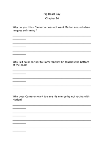 Pig Heart Boy Comprehensions | Teaching Resources
