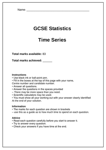 Time Series Exam Questions (GCSE Statistics) | Teaching Resources