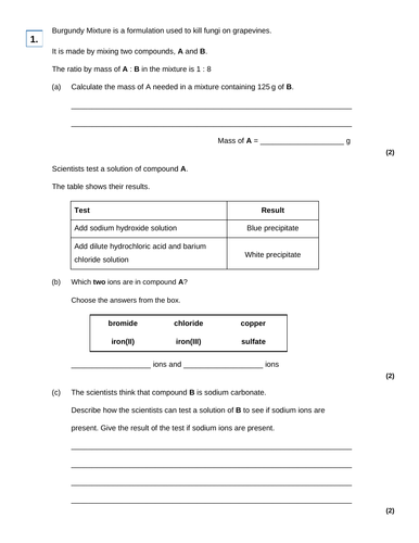 AQA GCSE Chemistry (9-1) - C12.5 Tests for negative ions + Required ...