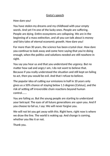 Transactional writing - Speeches AQA | Teaching Resources