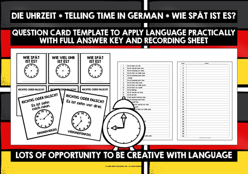GERMAN TELLING TIME CHALLENGE CARDS RANGE OF ANALOGUE CLOCK TIMES ...