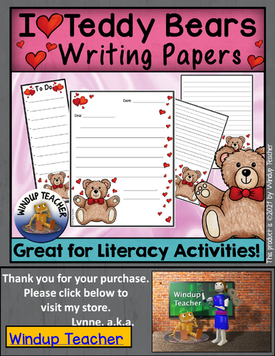 Teddy Bear Writing Paper | Color & B&W Activity Sheets | Teaching Resources