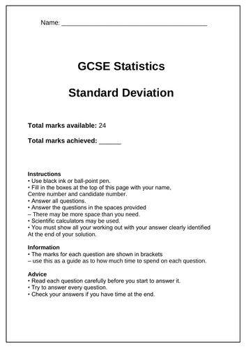Standard Deviation Exam Questions (GCSE Statistics) | Teaching Resources