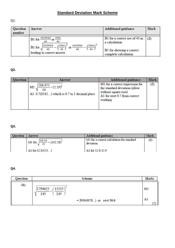 Standard Deviation Exam Questions (GCSE Statistics) | Teaching Resources