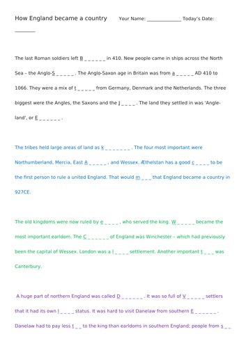 Anglo-Saxon Unification of England Cloze | Teaching Resources
