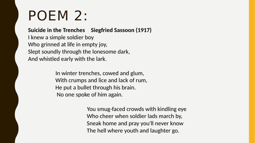 Suicide in the Trenches - Siegfried Sassoon | Teaching Resources Suicide in the Trenches - Siegfried Sassoon | Teaching Resources