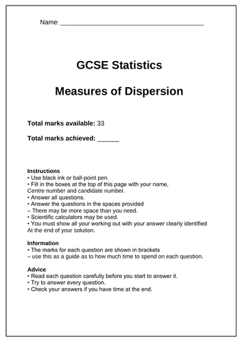 Measures of Dispersion Exam Questions (GCSE Statistics) | Teaching ...