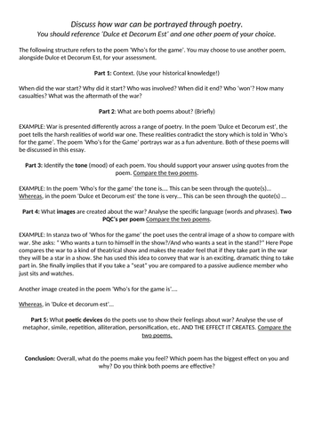 Poetry comparison - Dulce et Decorum Est | Teaching Resources