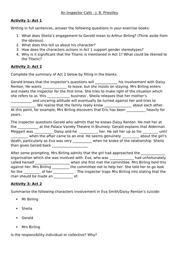 An Inspector Calls - J.B. Priestly | Teaching Resources