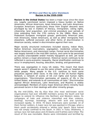 Of Mice and Men - Context | Teaching Resources