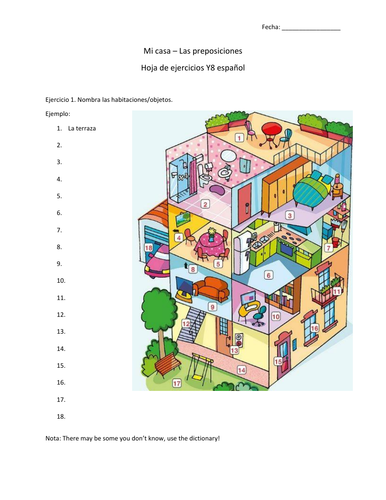 Las preposiciones y la casa | Teaching Resources