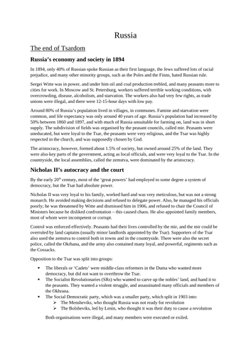 GCSE AQA History Russia Notes | Teaching Resources