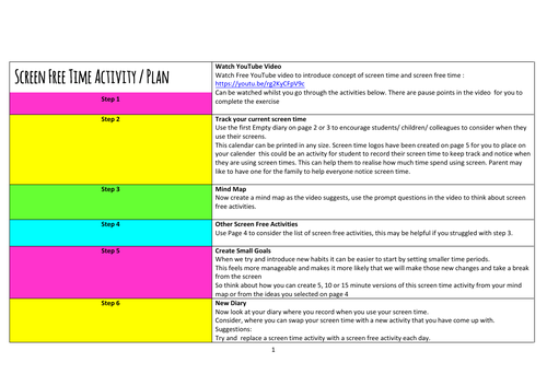 Screen Time Reduction Exercise | Teaching Resources