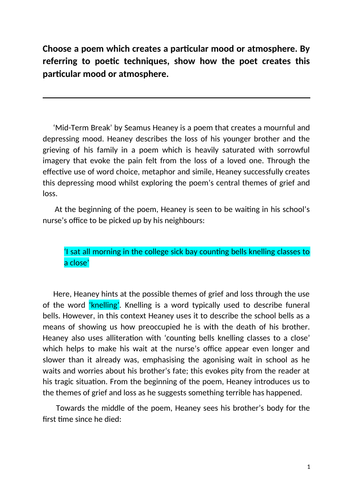 NAT 5 Critical Essay: 'Mid-Term Break' (16/20) - Mood or Atmosphere ...