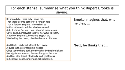 THE SOLDIER RUPERT BROOKE REMOTE POETRY LESSONS: CONTEXT, NATURE ...
