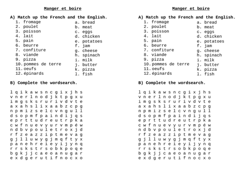 French food worksheet and wordsearch KS3 | Teaching Resources
