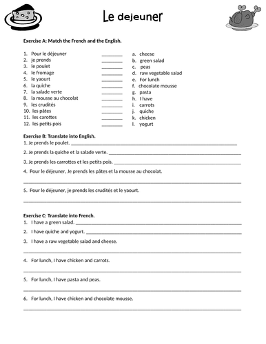 French food / meals worksheets bundle | Teaching Resources