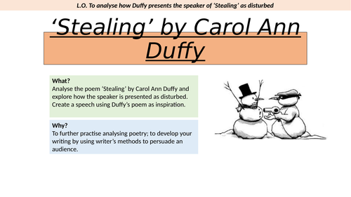 Carol Ann Duffy ‘Stealing’ Lesson with Writing Task | Teaching Resources