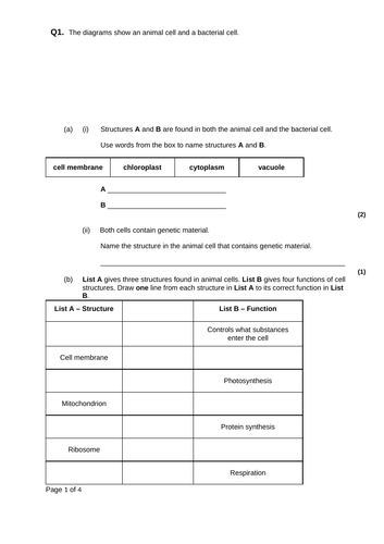 AQA GCSE Biology (9-1) B1 Cell structure and transport - ALL LESSONS ...